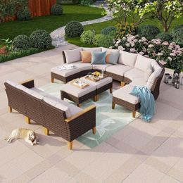 Phivilla - Polyrattan Gartenlounge Möbel Set für 10-12 Personen Gartensofa Balkonmöbel Sitzgruppe mit Sofa Sessel Hocker Tisch Ottomane mit