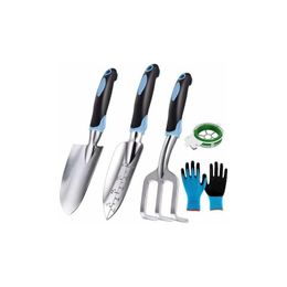 Garden Tools Set of 5 Pieces Very Robust & Easy to Use, Gardening Kit, Shovels Trowel, Transplanter, Hand Rake, Glove
