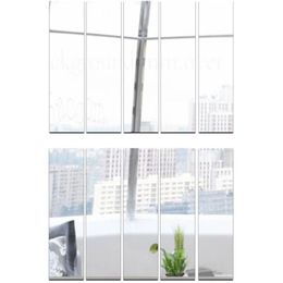 10 x lange Stangen-Rechteck-Spiegel-Wandaufkleber, abnehmbare Wohnkultur, moderner Acryl-Wandrand-Aufkleber, TV-Hintergrund