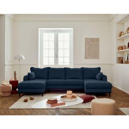 Billie – wohnlandschaft u-form – mit schlaffunktion und bettkasten – 7-sitzer – aus cord - schieferblau - Schieferblau