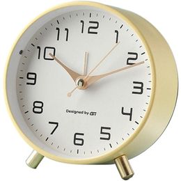 Schlichte Uhr, leichter Luxus-Wecker, leise, mattierte Metall-Schreibtischuhr für Studenten, Gelb
