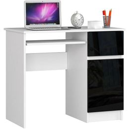 Rechts Computertisch, Computertisch, 90 cm, Piksel, glänzend, ausgestattet mit einem Schiebetastaturregal -System ohne weiß / schwarzem Griff 3