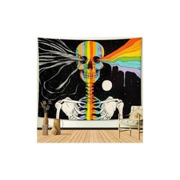 Totenkopf Tapisserie Tarot Skelett Wandbehang Stern Tapisserie Tapisserie Meditation Hippie Bunte Regenbogen Tapisserie Wandteppich für Schlafzimmer