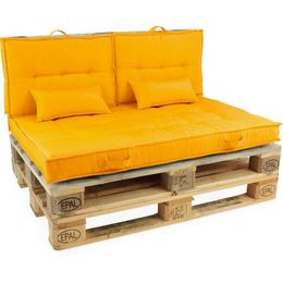 Packe Gartenmöbel aus Paletten und gelben Kissen ein - Gelb