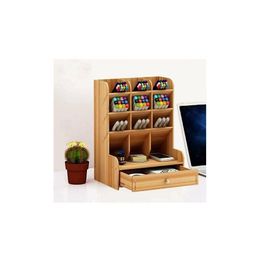Amirror Smart Ug - 21 x 15 x 25 cm Schreibtisch-Aufbewahrungsbox aus Holz, Schreibtisch-Medien-Organizer mit Schublade, Stiftehalter, Karte, kleine
