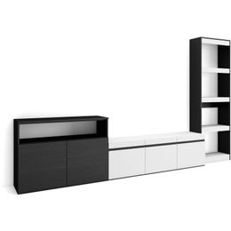 Wohnwand Wohnzimmer - Wohnzimmermöbel, Möbelset - 310x186x35cm - Für TV-Geräte bis zu 65' - Wohnzimmer Möbel - Moderner Stil - Weiß und Schwarz