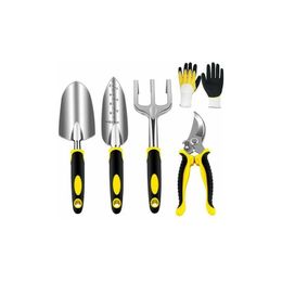 Gardening Tool Set, Garden Tools in Sturdy Aluminum Heads and Ergonomic Handles, Gardening Kit with Secateurs, Shovels, Trowel, Transplanter, Hand