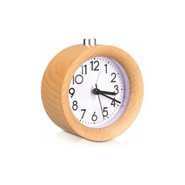 Analoger Wecker aus Holz mit Schlummerfunktion – Retro-Uhr mit leuchtendem Zifferblatt – stille Vintage-Tischuhr aus Holz ohne