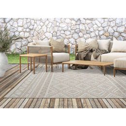 Calgary In- & Outdoor Teppich Flachgewebe, Modernes Design, Trendige Farben, Superflach, uv- und Witterungsbeständig, Beige, 80 x 150 cm - the carpet