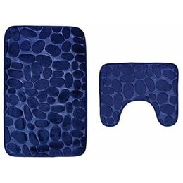 Set mit 2 maschinenwaschbaren, rutschfesten Badematten und WC-Vorlegern für Badezimmer (50 x 80 + 40 x 50 cm) – Marineblau - Lycxames