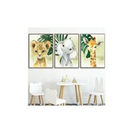 Amirror Smart Ug - Poster Tier Safari Dschungel Giraffe Löwe Elefant Palme Wandkunst 30x40 Kinder Jungen Baby Mädchen Zimmer Leinwand Dekor Geschenk