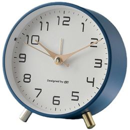 Schlichte Uhr, leichter Luxus-Wecker, leise, mattierte Metall-Schreibtischuhr für Studenten, Blau