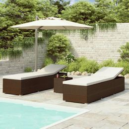 3-tlg. Garten-Sonnenliegen,Liegestühle,Relaxliege mit Teetisch Poly Rattan Braun NCEIN65020 Bonnevie
