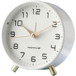 Schlichte Uhr, leichter Luxus-Wecker, leise, mattierte Metall-Schreibtischuhr für Studenten, weiß