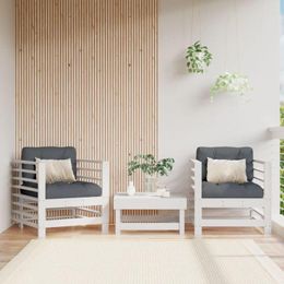 MAISONCHIC - 2 Stk.Gartenstühle mit Kissen,Relax-Sessel,Gartenmöbel Weiß Massivholz Kiefer -11041