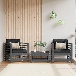 MAISONCHIC 2 Stk.Gartenstühle mit Kissen,Relax-Sessel,Gartenmöbel Grau Massivholz Kiefer -85129