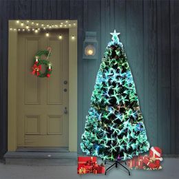 Weihnachtsbaum Künstlicher 150cm, Christbaum mit led & Sternspitze, Kunstbaum Glasfaser Farbwechsel, Tannenbaum für Büro & Geschäften & Zuhause