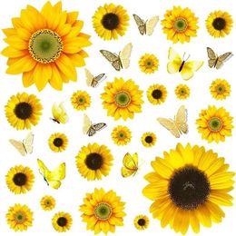 39 stücke Sonnenblumen-Aufkleber für Wände mit 3D-Schmetterlings-Wandaufkleber Sonnenblumen-Kinderzimmer-Dekoration Abnehmbarer gelber