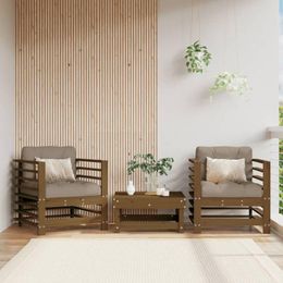 MAISONCHIC 2 Stk.Gartenstühle mit Kissen,Relax-Sessel,Gartenmöbel Honigbraun Massivholz Kiefer -73799