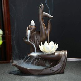Amirror Smart Ug - Rückfluss-Wasserfall-Räucherstäbchenhalter mit Lotusform - Dekoratives Keramik-Accessoire für Zuhause, Büro Lotus