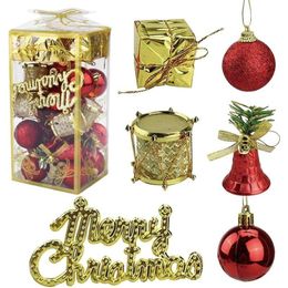 Amirror Smart Ug - 32 Stück Christbaumkugeln, Christbaumschmuck, kleine Weihnachtstrommeln, Geschenkbox, Briefkarte, Glocke für Zuhause, Geschäft,