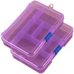 Slip-Button 5-Zellen-Aufbewahrungsbox aus transparentem Kunststoff, Schmuck-Aufbewahrungsbox, Element, Schreibwaren, lila