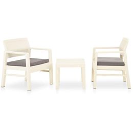 3-tlg. Garten-Lounge-Set Gartenmöbel-Set Terrassen-Sitzgruppe mit Auflagen Kunststoff Weiß ZDEH34309 MAISONCHIC