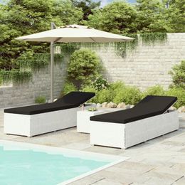 3-tlg. Garten-Sonnenliegen,Liegestühle,Relaxliege mit Teetisch Poly Rattan Weiß NCEIN73388 Bonnevie