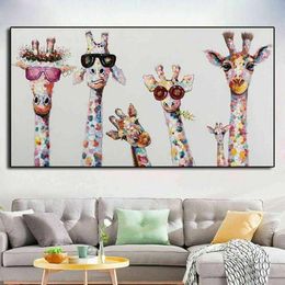 40 x 80 cm ungerahmter Kunstdruck auf Leinwand, bunte Giraffe, Tierfamilie, Kinder, Wandkunst, Bild, Wohnzimmer, Heimdekoration, Ölposter, Yeuri
