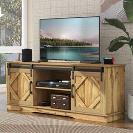 Merax Lowboard TV-Schrank mit 2 Schiebtüren und großem Stauraum, Fernsehtisch 150 x 60 x 40 cm Fernsehschrank TV Lowboard, vintage Braun in