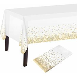 Tischdecke Weiß und Gold Polka Dot Tischdecke Weiß und Gold 137 x 274 cm Rechteckige Kunststoff-Tischdecke für Geburtstagstischdekoration Weiß und