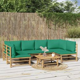 7-tlg. Garten-Lounge-Set, Gartenmöbel, Sitzgruppe Gartenset mit Grünen Kissen Bambus LLOAQ721283 MAISONCHIC