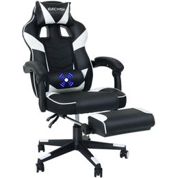 Puluomis - Gaming Stuhl Massage Computer Stuhl pu Leder verstellbare Stühle mit Fußstütze und Lendenwirbelstütze Schwarz&weiß - Weiß