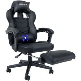 Puluomis - Gaming Stuhl Massage Computer Stuhl pu Leder verstellbare Stühle mit Fußstütze und Lendenwirbelstütze Schwarz - Schwarz