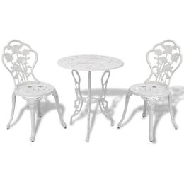 3-tlg. Gartenmöbel Set Bistro-Set - Esstisch mit 2 Stühlen Aluminiumguss Weiß BV728164 Bonnevie