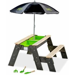 EXIT Toys - EXIT Aksent Sand,- Wasser- und Picknicktisch (1 Bank) mit Sonnenschirm und Gartenwerkzeugen