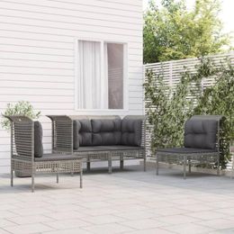 MAISONCHIC - 4-tlg. Garten-Lounge-Set Gartenmöbel-Set Terrassen-Sitzgruppe mit Kissen Grau Poly Rattan ZDEH57546