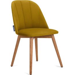 Konsimo - Stuhl Gestell aus Massivholz, Velours-Sitz bakeri, Gelb, Stoff/Holz, Scandinavian, 48x86x44 cm
