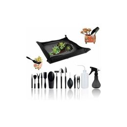 Mini Gardening Tools, Gardening Tool Kits, Gardening Tool Set with Mat for Indoor Miniature Fairy Garden Plant Care (15pcs)
