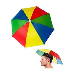 Regenschirmhüte mit Gummiband, faltbarer Regenschirm-Sonnenschutzhut, bunter Angelschirmhut für Erwachsene, Kinder, Golf, Camping, 52 cm Durchmesser