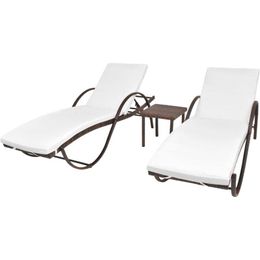 MAISONCHIC - 2 Stk. Sonnenliegen,Liegestuhl,Gartenliege mit Tisch Poly Rattan Braun VEIN917633