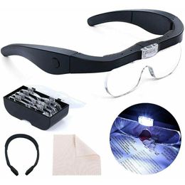 Lupenbrille mit Licht,1.5X bis 5X abnehmbare Linsen-Kopfband,Stirnbandlupe Wiederaufladbare Lupe mit LED-Licht Freisprechlupe zum Lesen