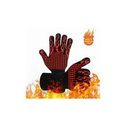 Bbq Handschuhe 800°C Hitzebeständige Grillhandschuhe Flammhemmende bbq Grill Topflappen Rutschfeste Silikon Topflappen zum Grillen, Backen, Backen,