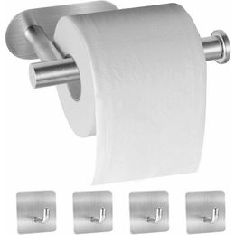 Eting - Toilettenpapierhalter Ohne Bohren, Handtuchhaken Selbstklebend, 1 Toilettenrollenhalter + 4 Handtuchhaken Edelstahl, wc Rollenhalter, Holder