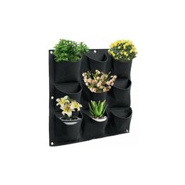 An der Wand montierte hängende Pflanzentaschen, vertikale grüne Pflanztaschen, schwarze Pflanztaschen mit 9 Taschen, Gartenpflanzentasche für