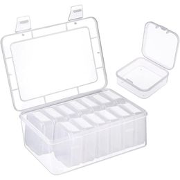 14 kleine Kunststoff-Aufbewahrungsboxen mit Deckel, mit 1 großen Kunststoffbehälter, Mini-transparente Aufbewahrungsbox für Perlen, Ohrstöpsel,