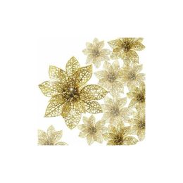 Sonstige Dekoration für Weihnachten 24 Stück Weihnachtsstern Glitzer Weihnachtsbaum Ornament Weihnachtsblumen Deko Ornament (Gold)