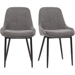 Miliboo - Stühle hellgrauer Stoff mit Samteffekt schwarzer Metallfuß 2er-Set holo - Grau