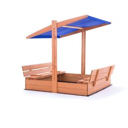 Sandkasten - Holz - mit Dach und Bänken - 140x140 cm - blau