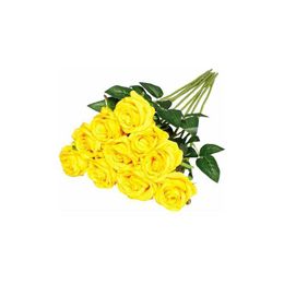 Künstliche Seidenrose Blumen Einzelstiel Realistische Fake Rose für Hochzeitsstrauß Blumenarrangements Dekoration, 10 Stück (Gelb)